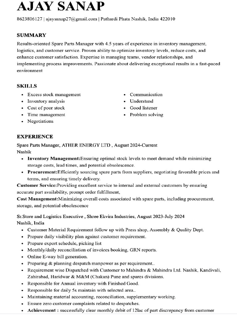 Ajay Sanap CV | PDF