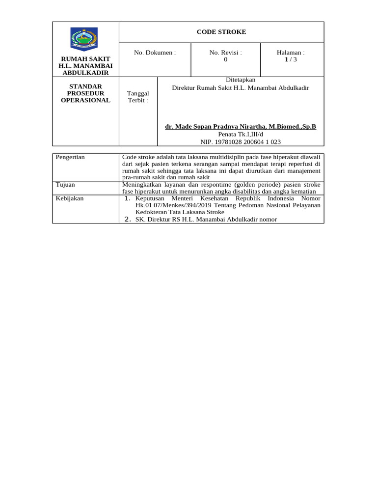 001 Spo Alur Code Stroke | PDF