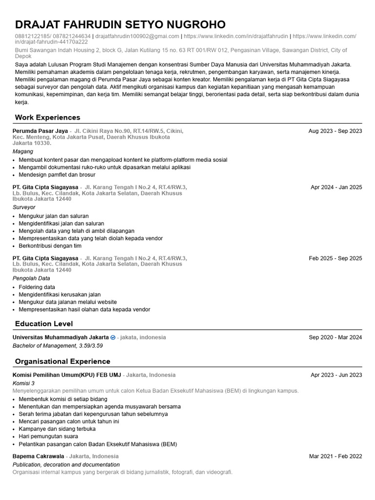 Drajat Fahrudin Setyo Nugroho-Resume | PDF