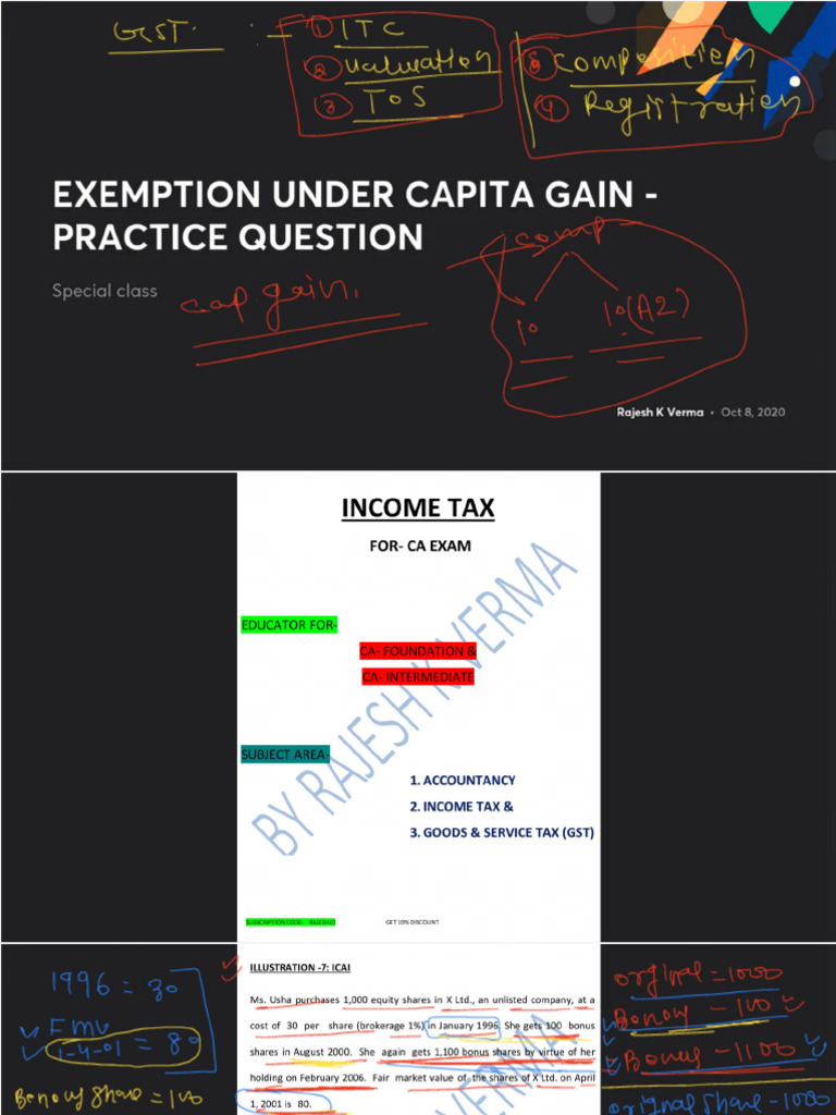 Exemption Under Capita Gain Practice Question With Anno | PDF
