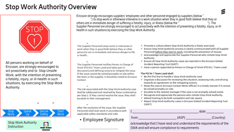 Work Stop Authority Aknowledgement STC Project TRM-Main Team 1 | PDF ...