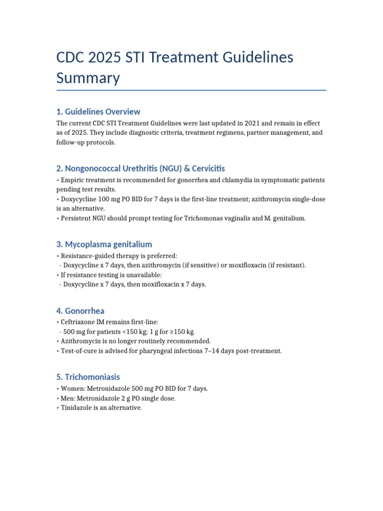 CDC 2025 STI Treatment Guidelines Summary | PDF