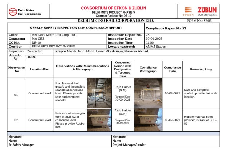 SF-06 Weekly Inspection Complaince Report - AMMJ Station | PDF | Public ...