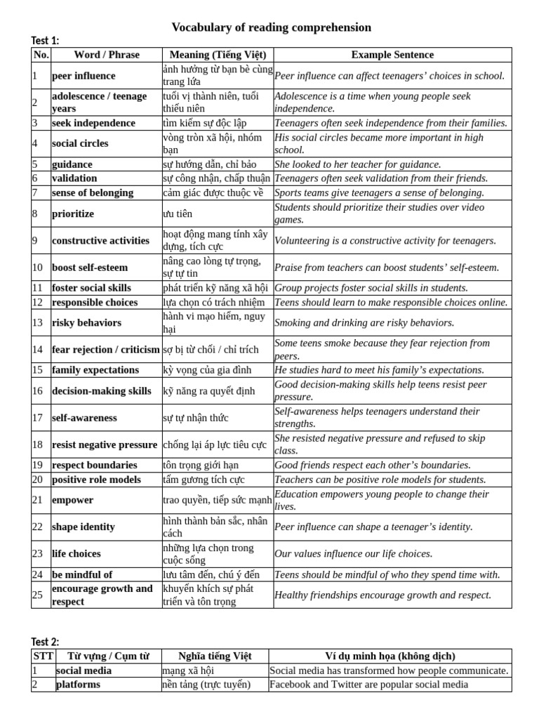 Vocabulary of Reading Comprehension | PDF