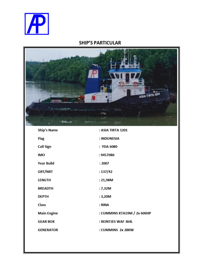 Ship Particular Asia Tirta 1201 | PDF