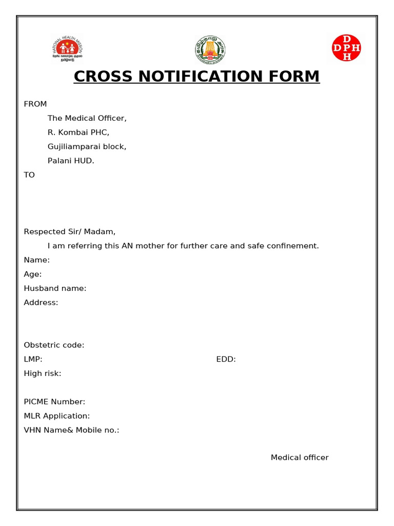 AN Mother Cross Notification Form | PDF