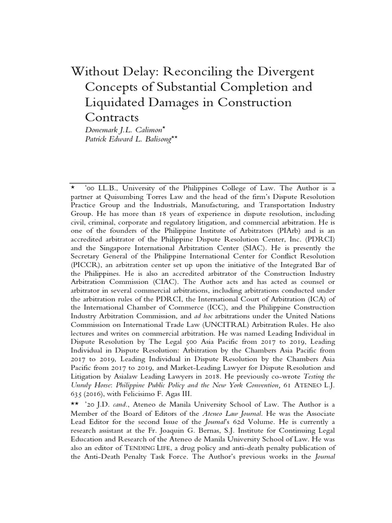 Ateneo Law Journal (Construction Practice) | PDF | Liquidated Damages ...