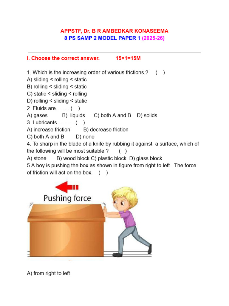 Friction Concepts Model Paper 2025-26 | PDF
