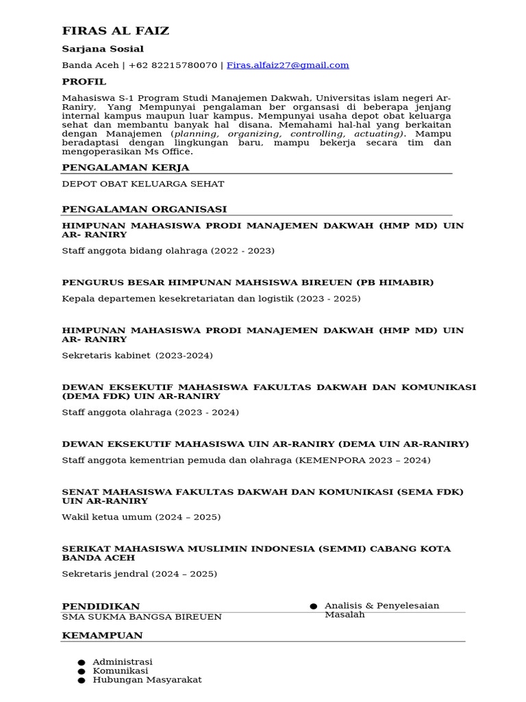 Firas Al Faiz: Sarjana Sosial | PDF