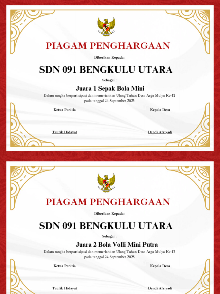 Merah Putih Elegan Piagam Penghargaan Upacara Kemerdekaan Indonesia ...