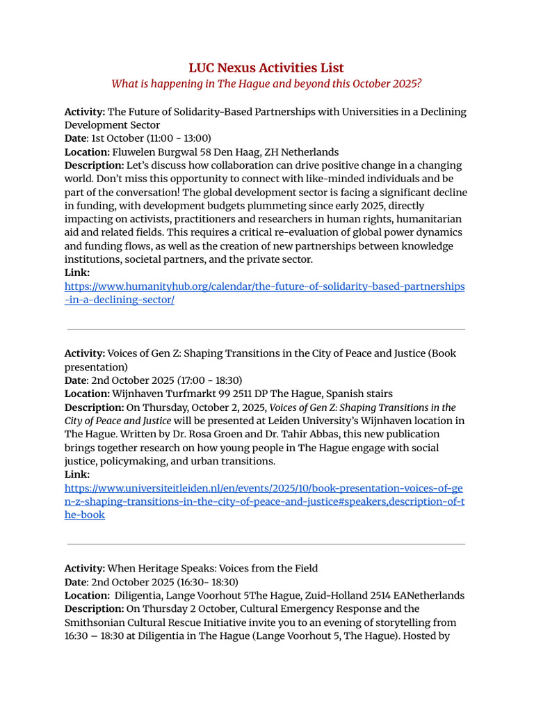 October 2025 Events in The Hague | PDF | The Hague | Political Science