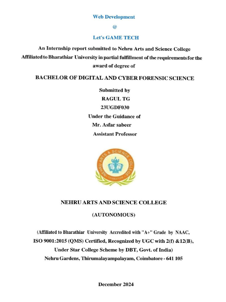 Ragul Internship Report | PDF