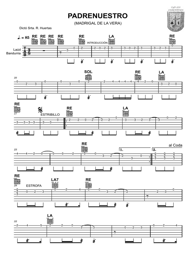 Padrenuestro (Tab. Laud-Bandurria) | PDF
