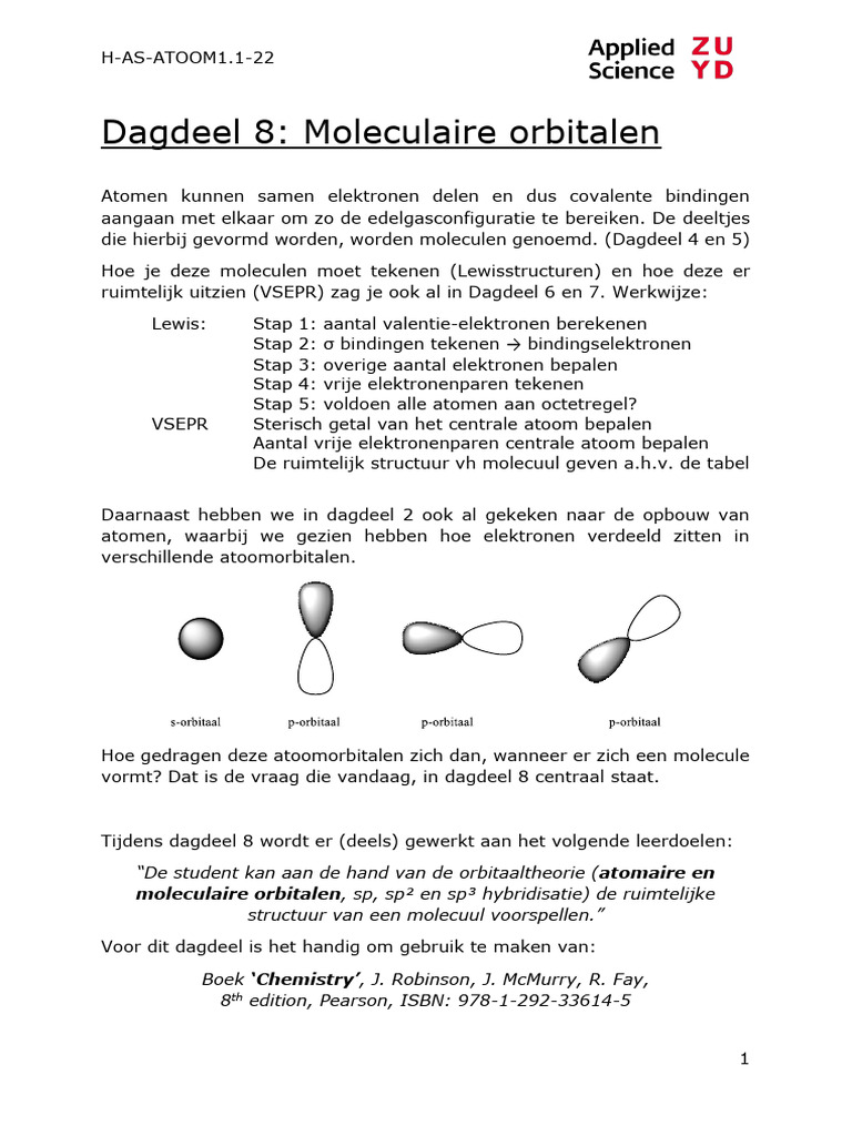 Dagdeel 8 - Moleculaire Orbitalen - Opdracht - Aangepast Functionele ...