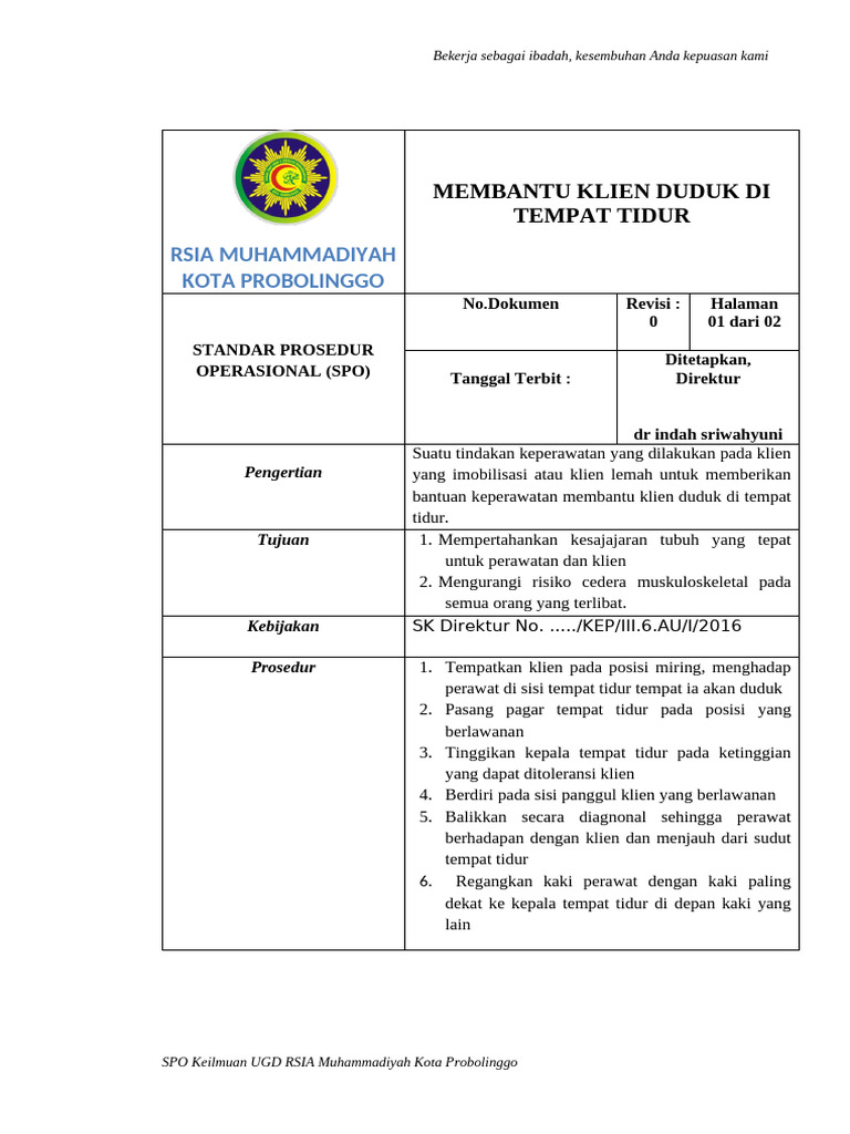 SPO Membantu Klien Duduk Ditempat Tidur | PDF