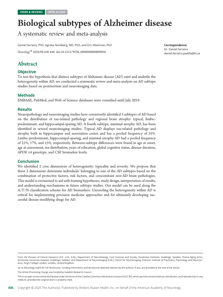 Alzheimer Disease Subtypes Review | PDF | Alzheimer's Disease | Meta ...