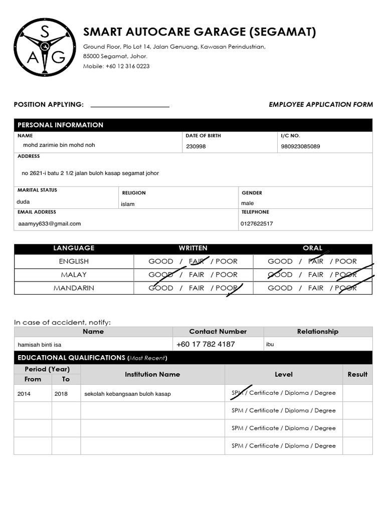 SAG SEGAMAT - Application Form | PDF | Malaysia | Southeast Asia