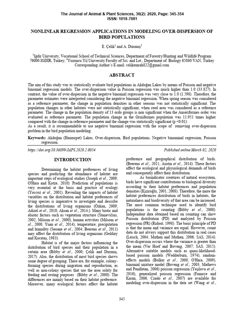 Nonlinear Regression Applications in Modeling Over-Dispersion of Bird ...