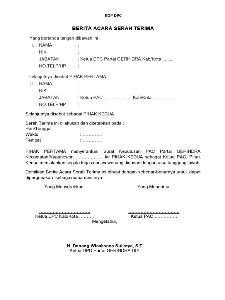 Berita Acara Serah SK Pac | PDF