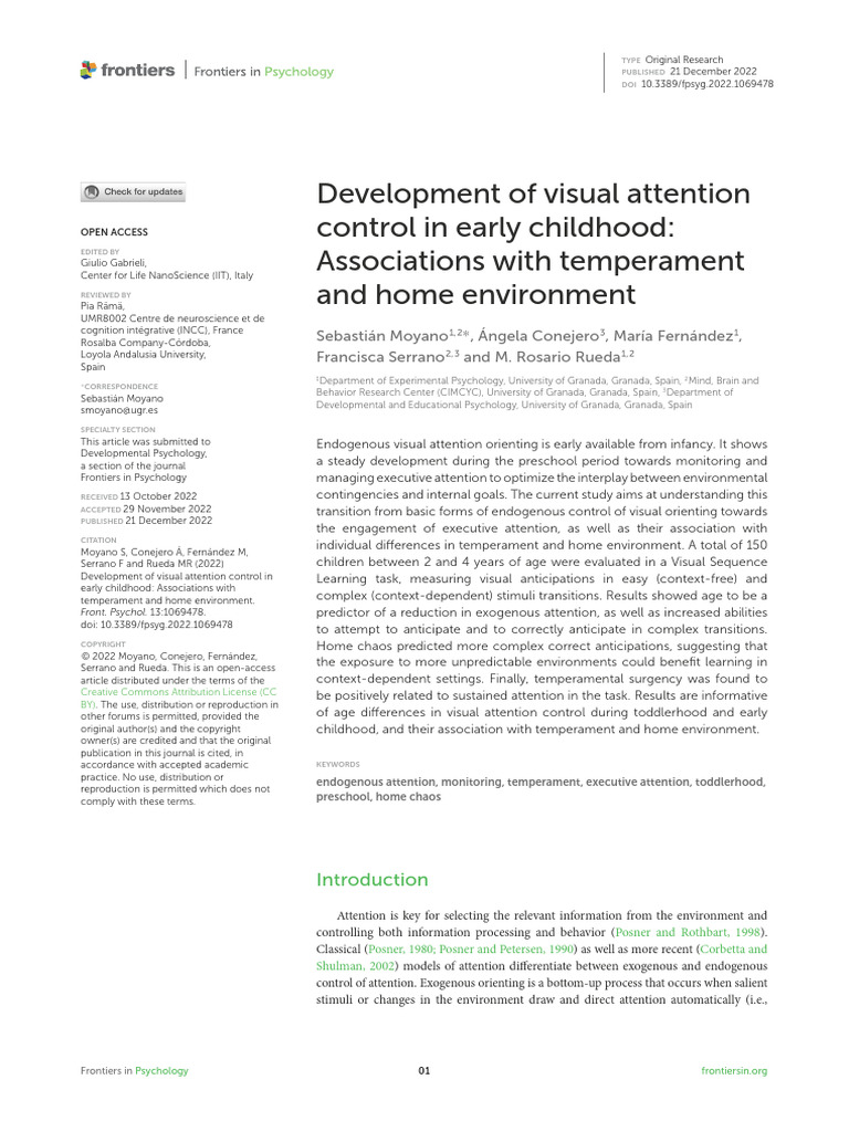 Visual Attention Control in Early Childhood | PDF | Attention | Temperament