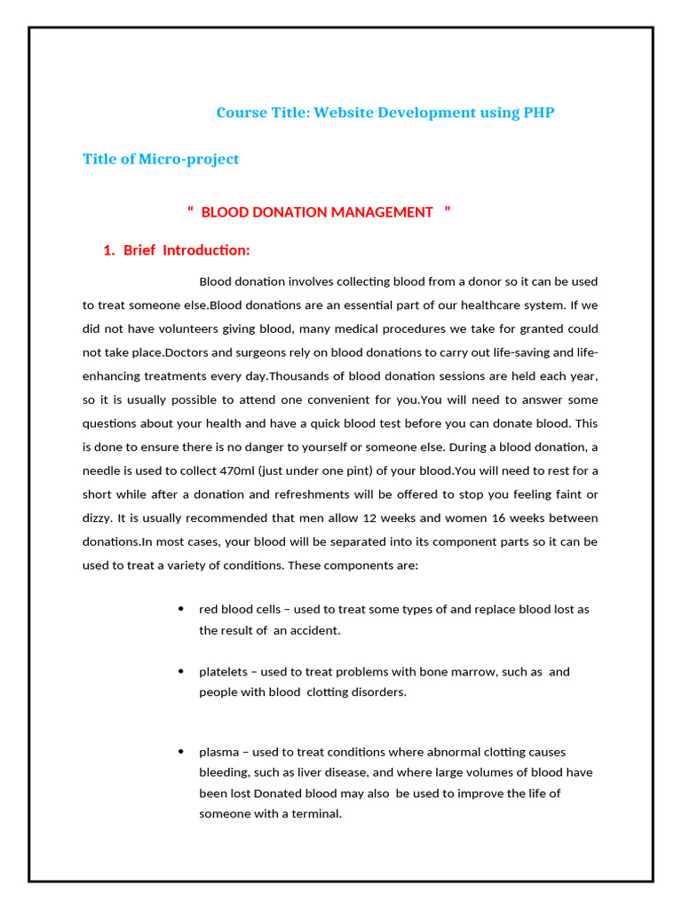 Microproject PHP Proposal | PDF | Blood Donation | Blood