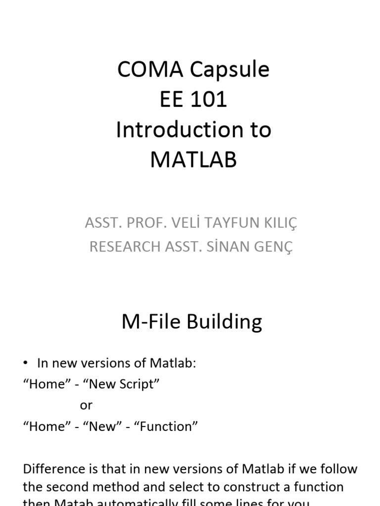 EE 101 Week#4 - 1 User Defined Functions | PDF | Function (Mathematics) | Matlab