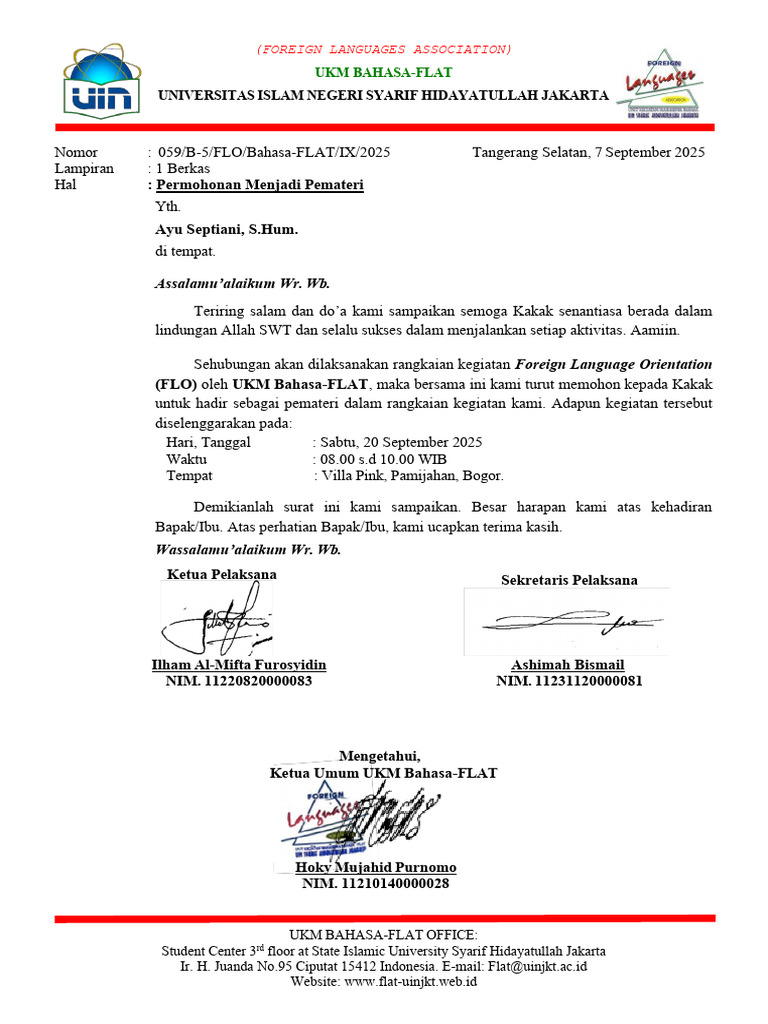 Permohonan Pemateri_Ayu Septiani, S.Hum. | PDF