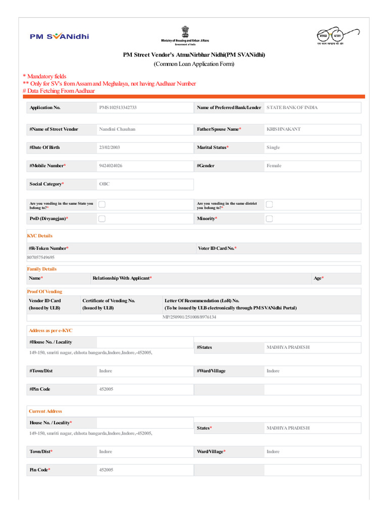 PM SVANidhi Loan Application Form | PDF | Loans | Credit