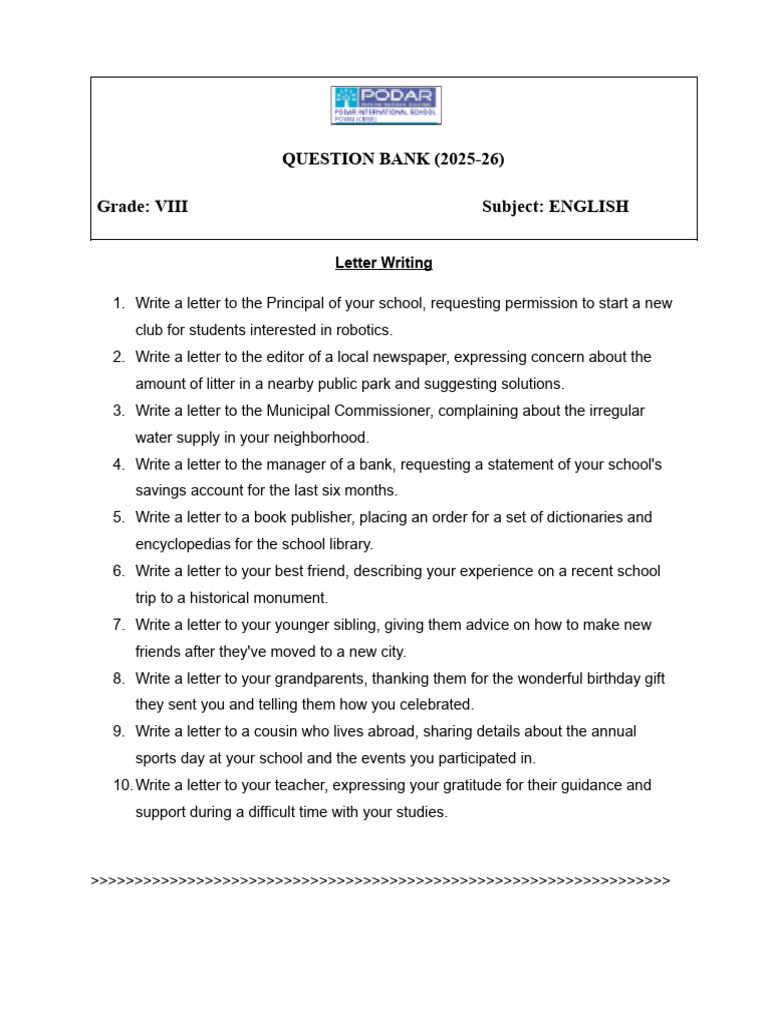 Letter Writing Examples for Students | PDF