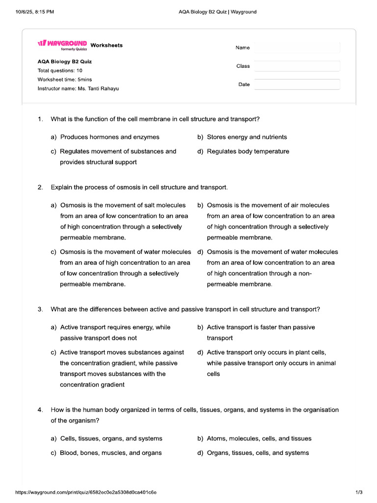 Quiz Cell Membrane | PDF