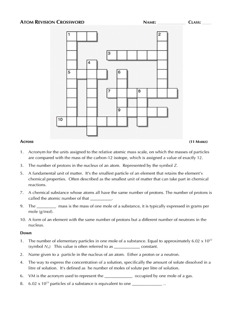 Atom Revision Crossword | PDF