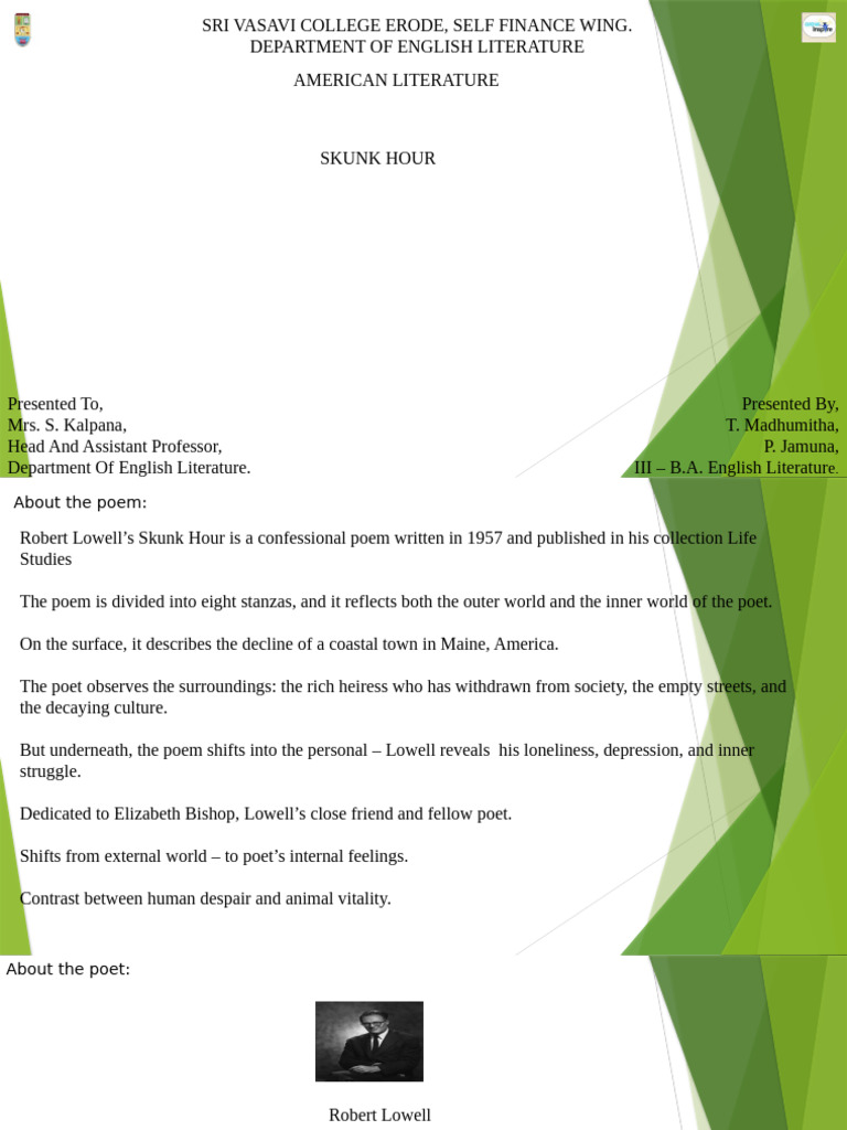 Analysis of Lowell's "Skunk Hour" | PDF