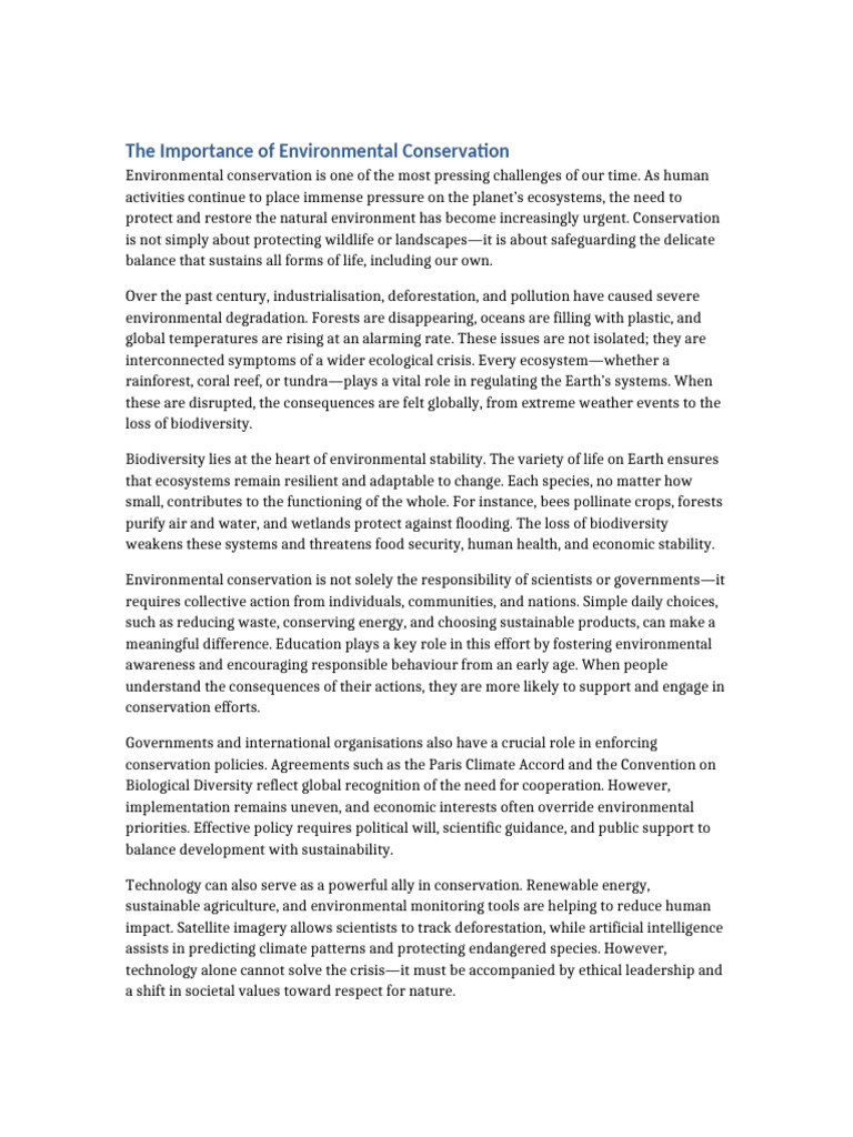 The Importance of Environmental Conservation Zoul FULL | PDF ...