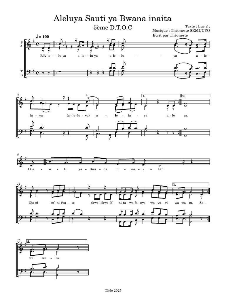 Aleluya Sauti Ya Bwana Inaita | PDF