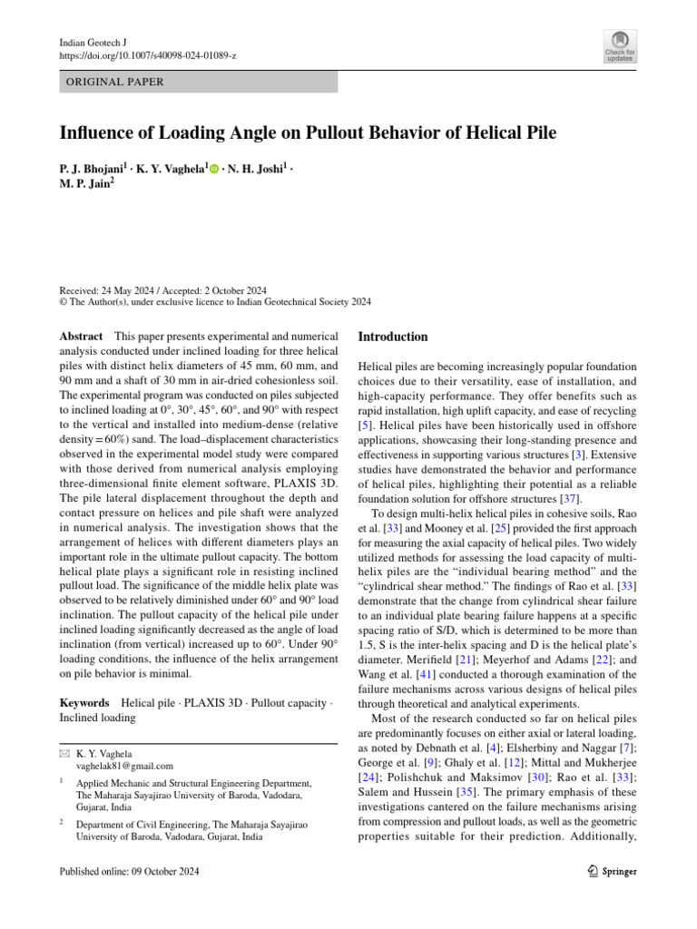 Influence of Loading Angle On Pullout Behavior of Helical Pile | PDF ...