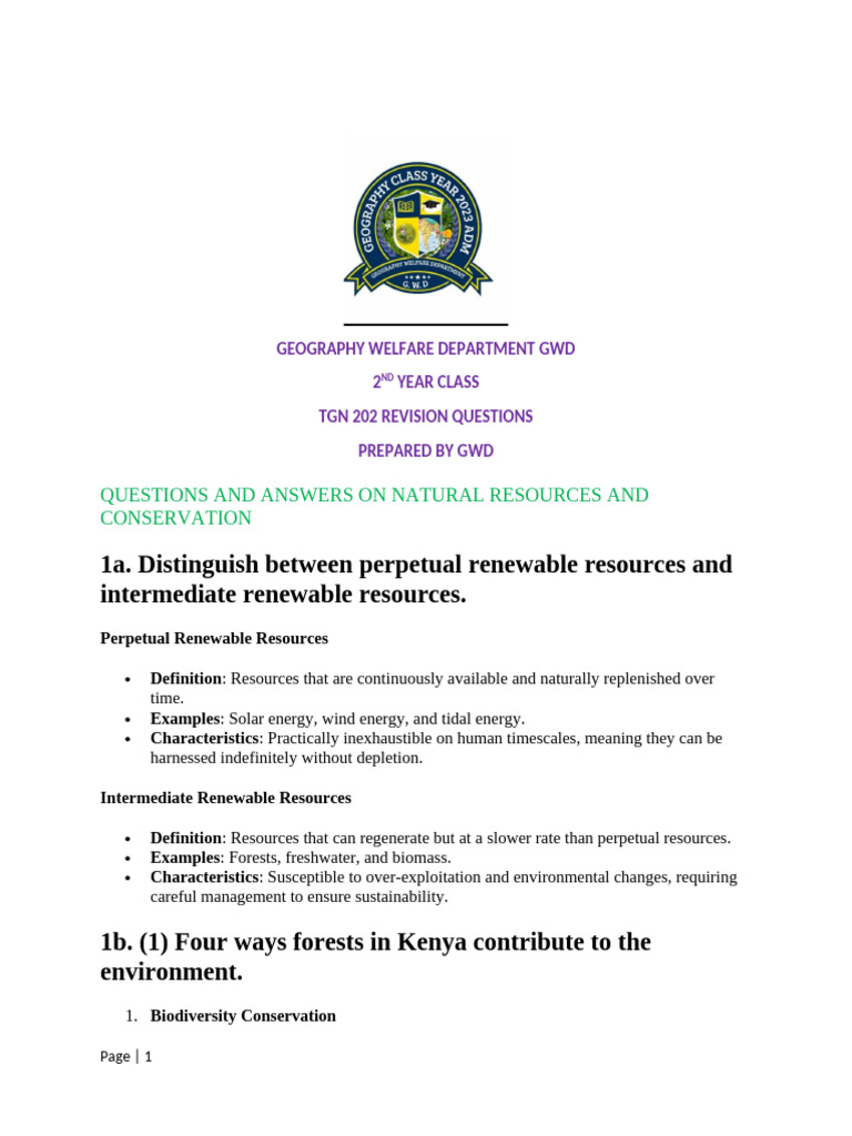 Natural Resources & Conservation Revision Guide | PDF | Biodiversity ...