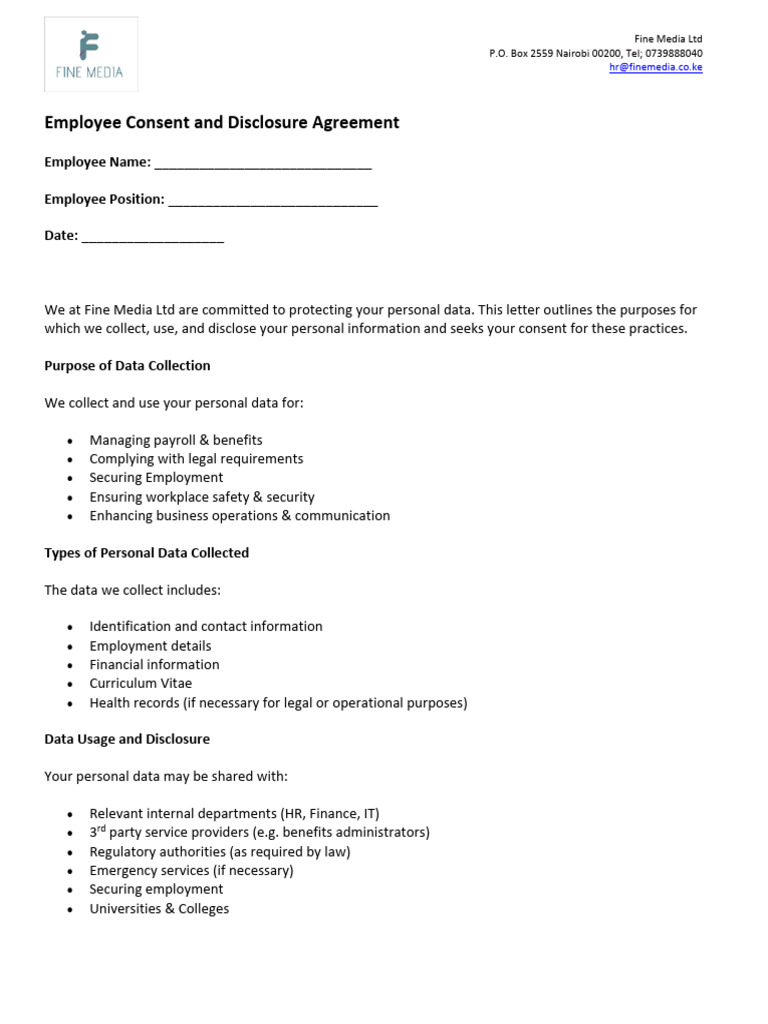 Employee Data Consent Agreement | PDF
