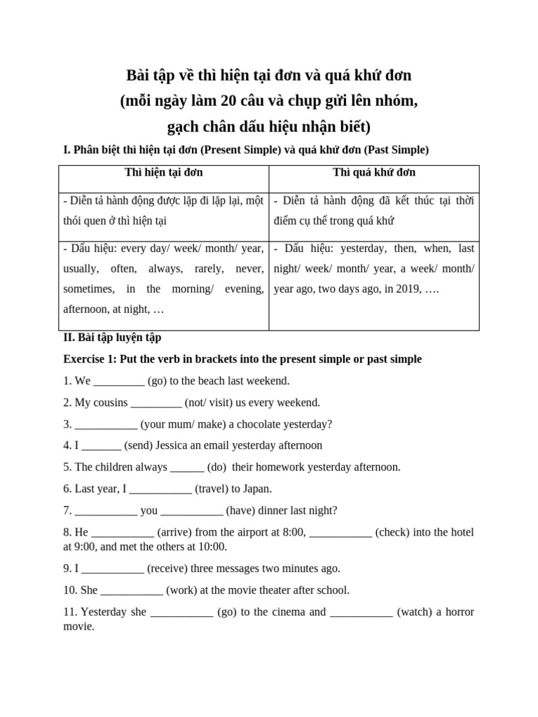 Present Simple vs Past Simple Exercises | PDF