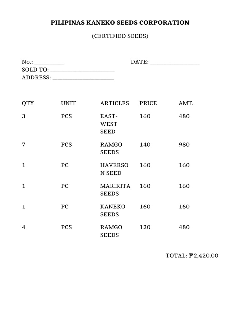 Kaneko Seeds Purchase Invoice | PDF