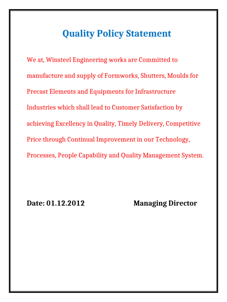 Quality Policy Statement | PDF