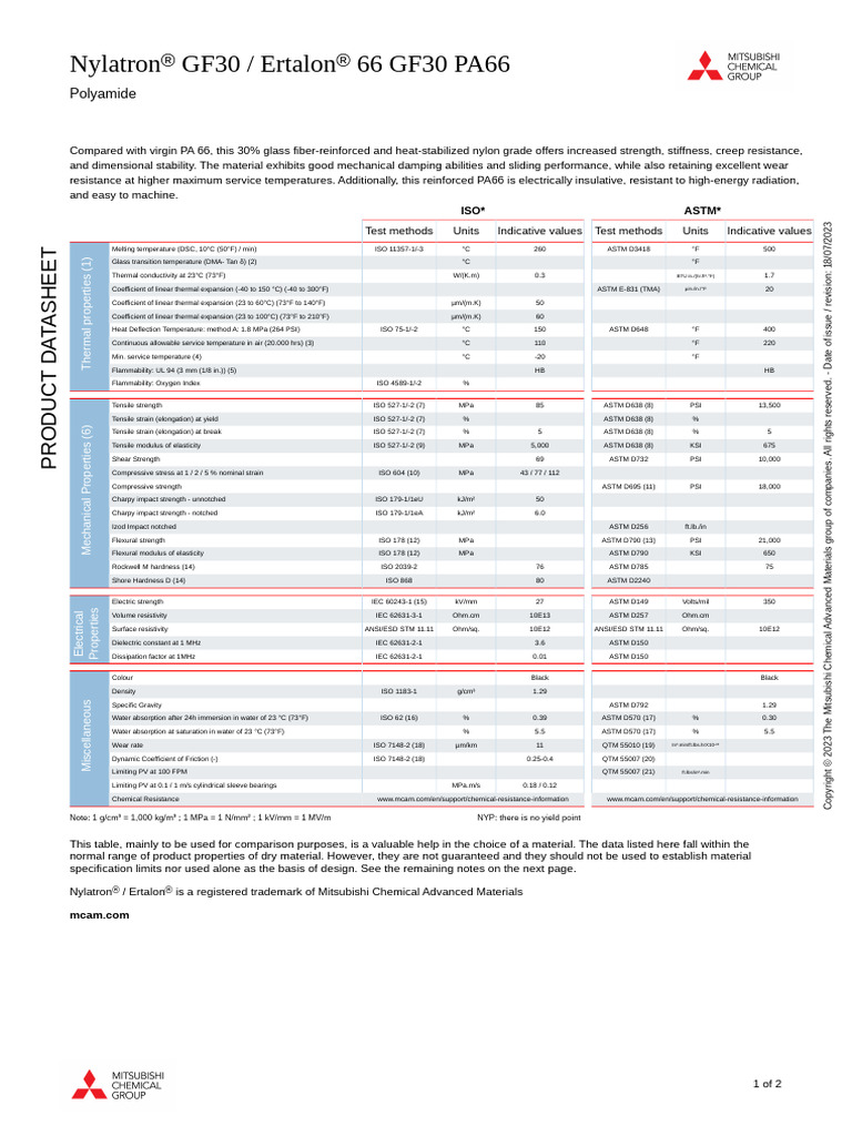 Nylatron GF30 PA66 Technical Datasheet | PDF | Strength Of Materials ...