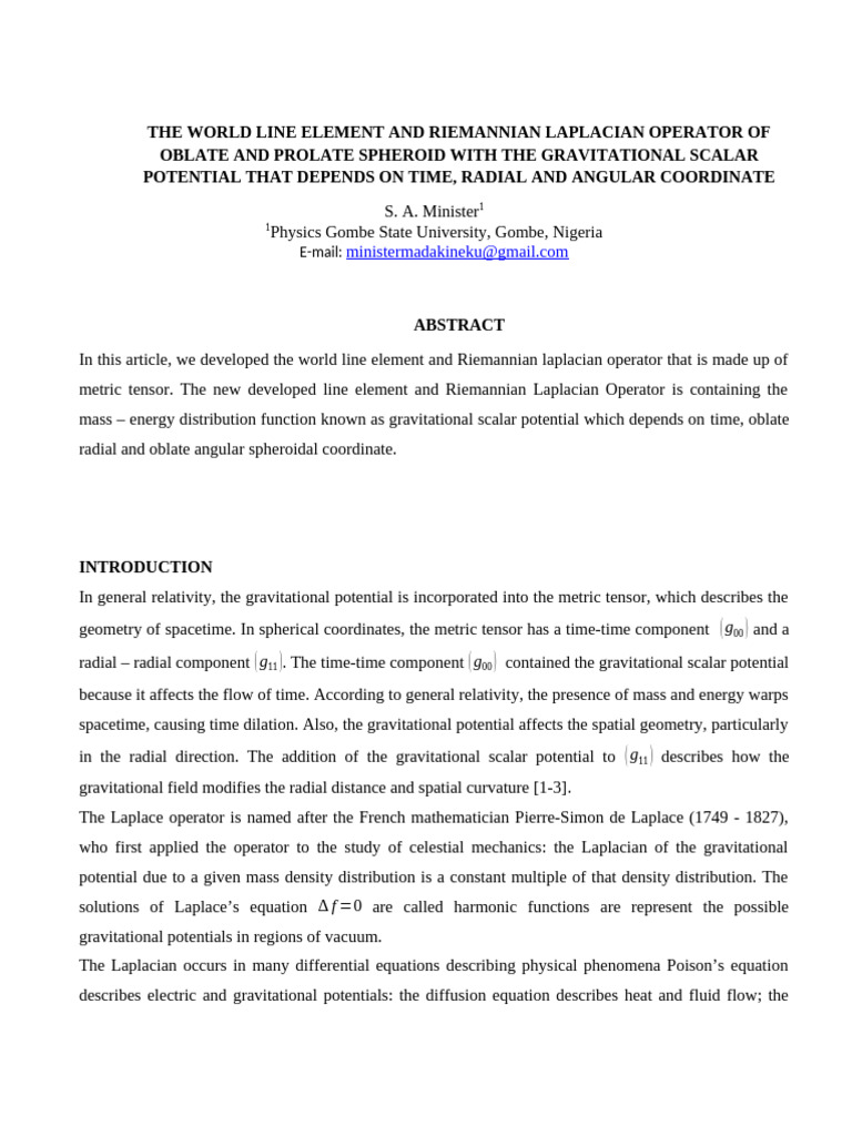 The World Line Element and Riemannian Laplacian Operator With ...