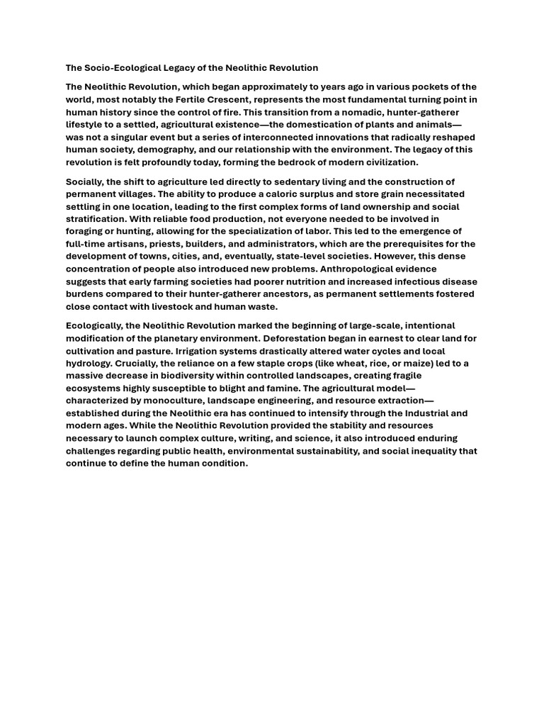 Neolithic Revolution's Socio-Ecological Impact | PDF | Agriculture ...