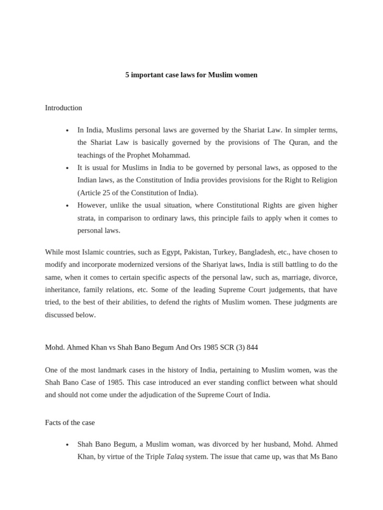 Key Case Laws for Muslim Women's Rights | PDF | Sharia | Women In Islam