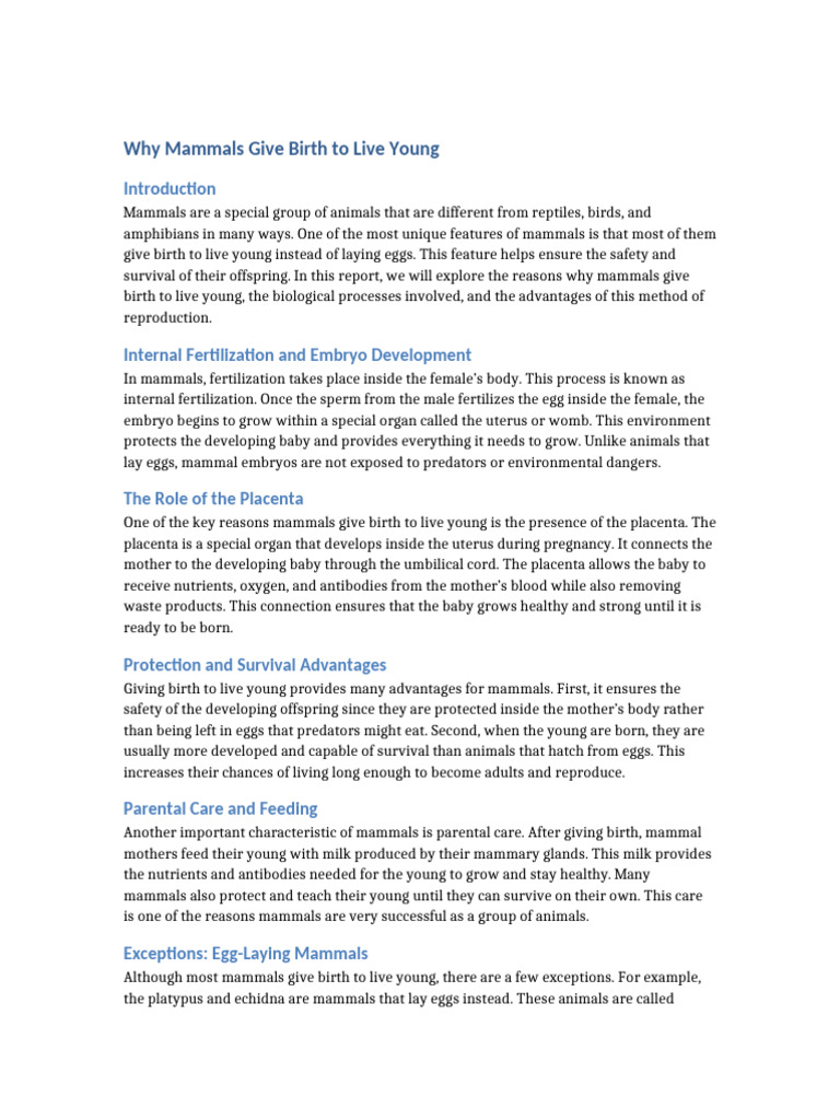 Why Mammals Give Birth to Live Young | PDF | Egg | Mammals