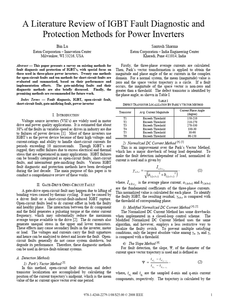 【综述类文章故障检测】a Literature Review of IGBT Fault Diagnostic and Protection ...