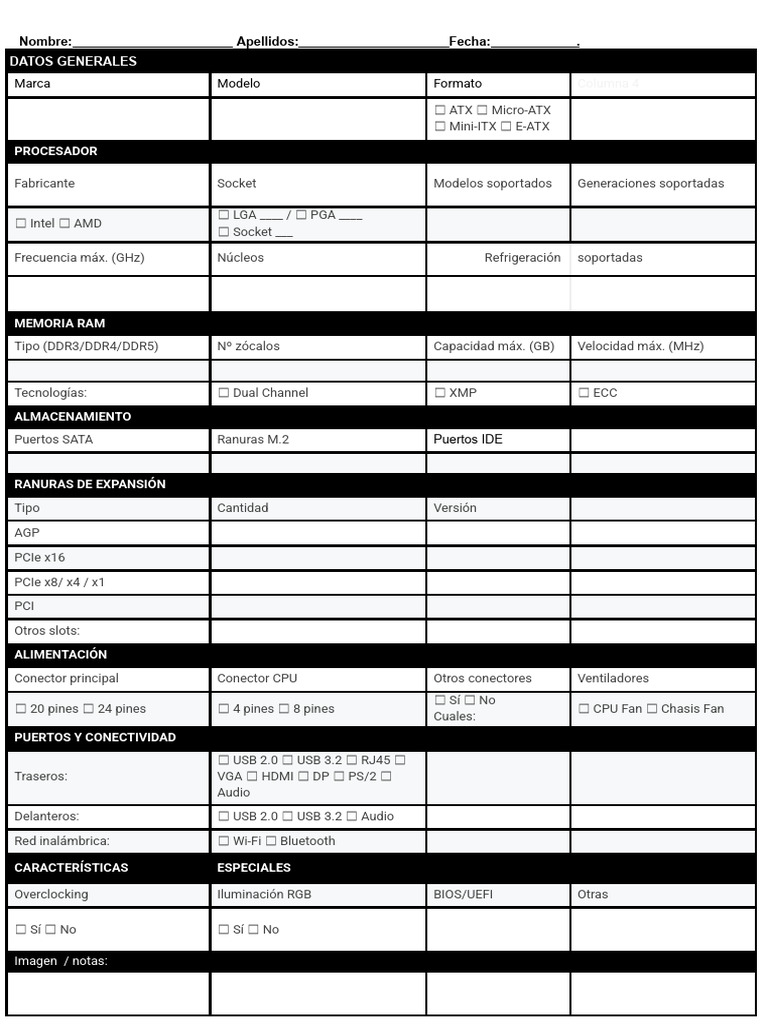 Ficha de Placa Base | PDF