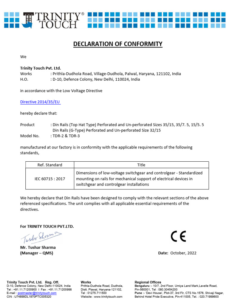 45_din Rail_CE Declaration-Din Rail | PDF
