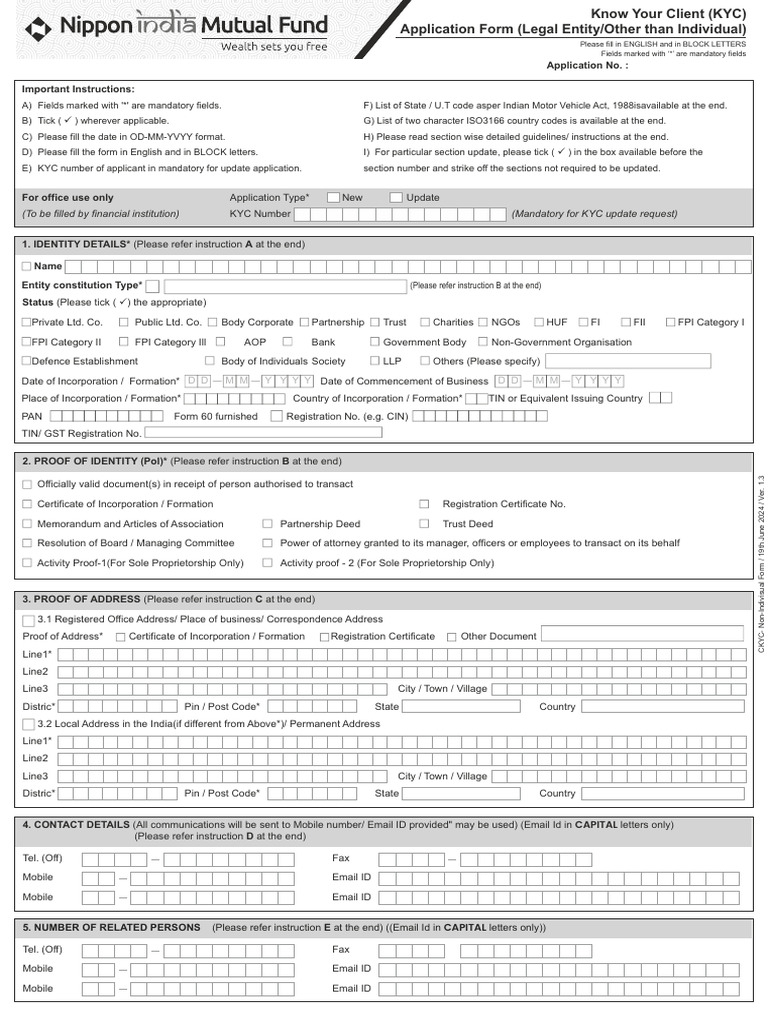 KYC Application Form For Non Individuals | PDF | Identity Document