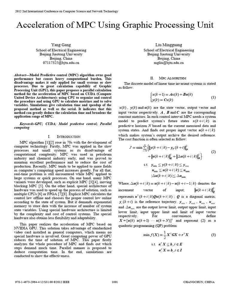 2012 Acceleration of MPC Using Graphic Processing Unit | PDF | Graphics ...